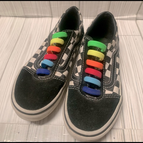 Vans | Shoes | 225 Kids 3 Old Skool Checkerboard Vans With Elastic ...